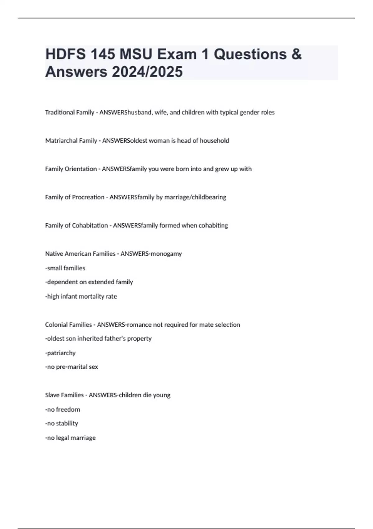 HDFS 145 MSU Exam 1 Questions & Answers 2024/2025 - HDFS 145 MSU ...