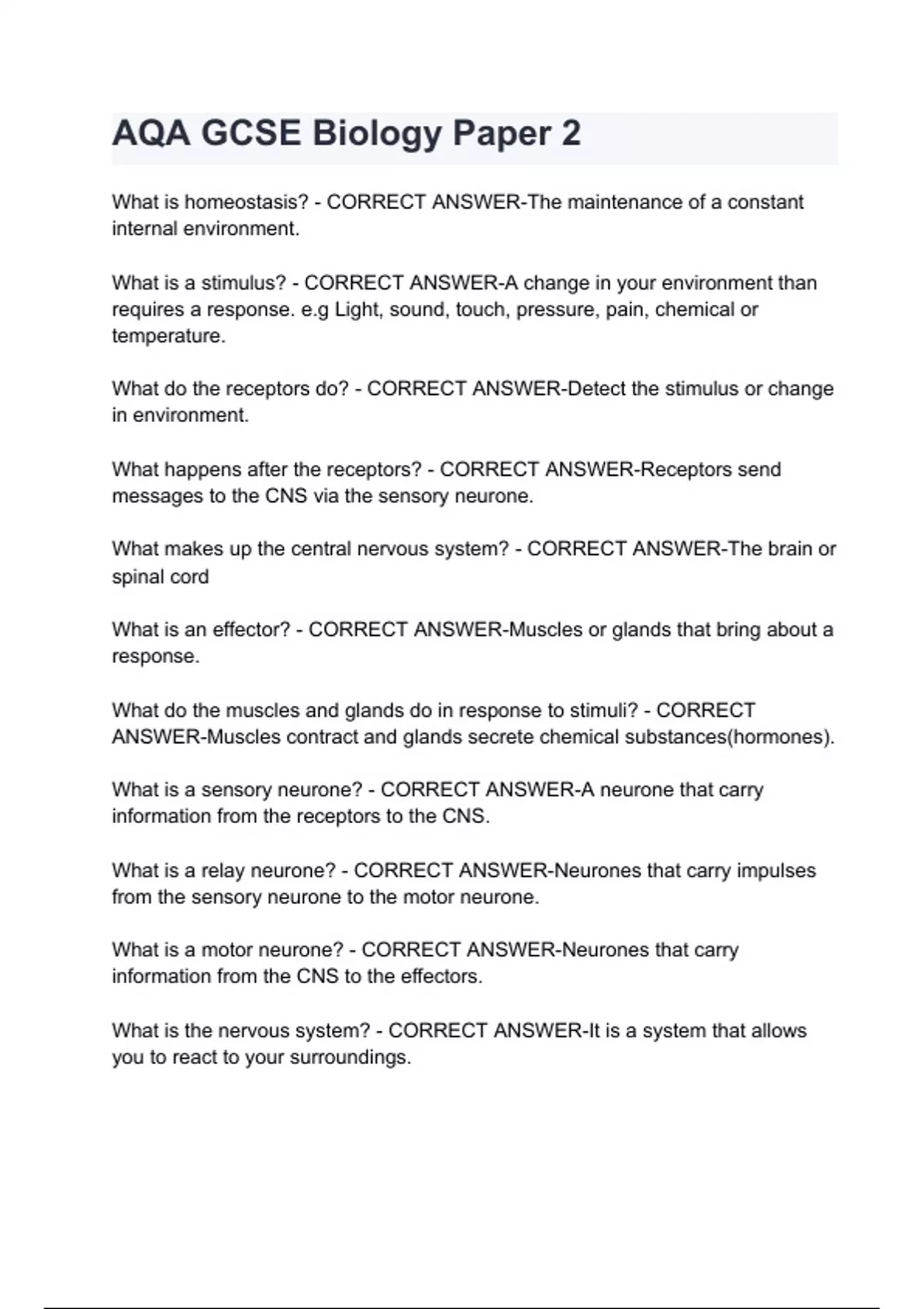 AQA GCSE Biology Paper 2 with complete solution - AQA - Stuvia US