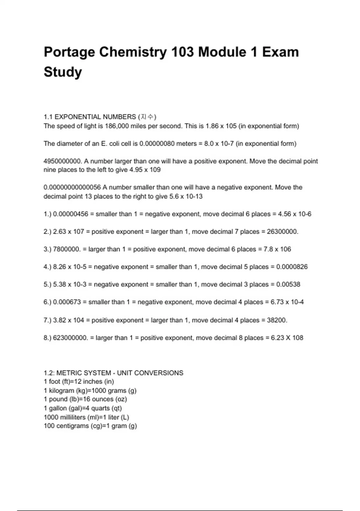 Portage Chemistry 103 Module 1 Exam Study NEWEST 2026/2027 ACTUAL EXAM ...