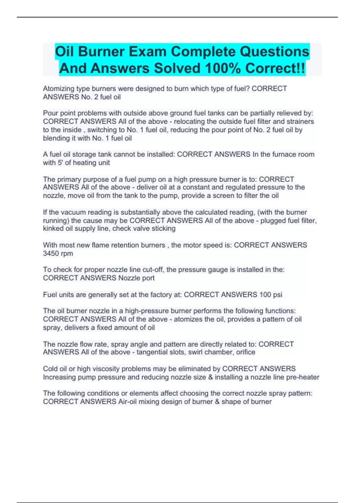 Oil Burner Exam Complete Questions And Answers Solved 100% Correct ...