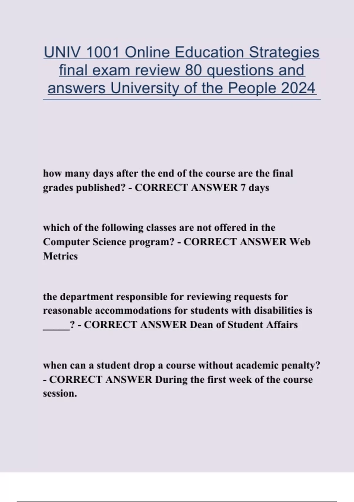 UNIV 1001 Online Education Strategies final exam review 80 questions ...