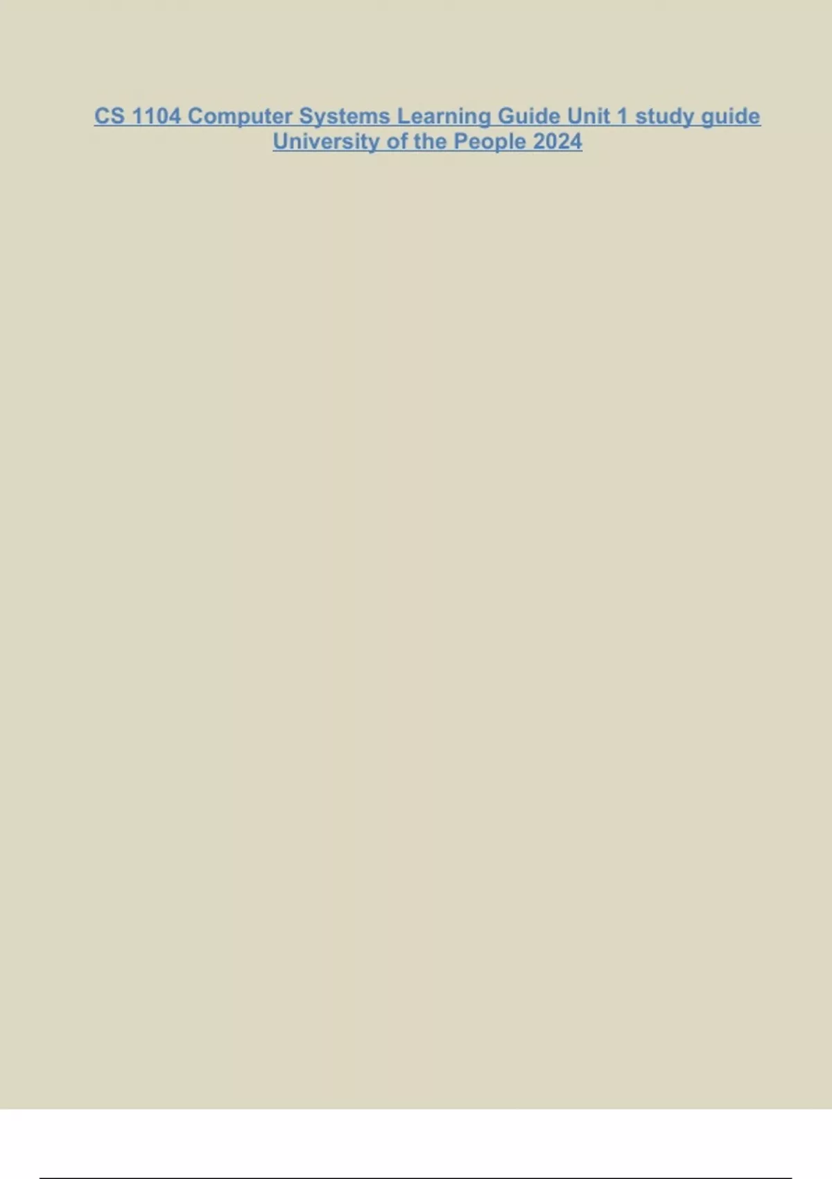 CS 1104 Computer Systems Learning Guide Unit 1 study guide University ...