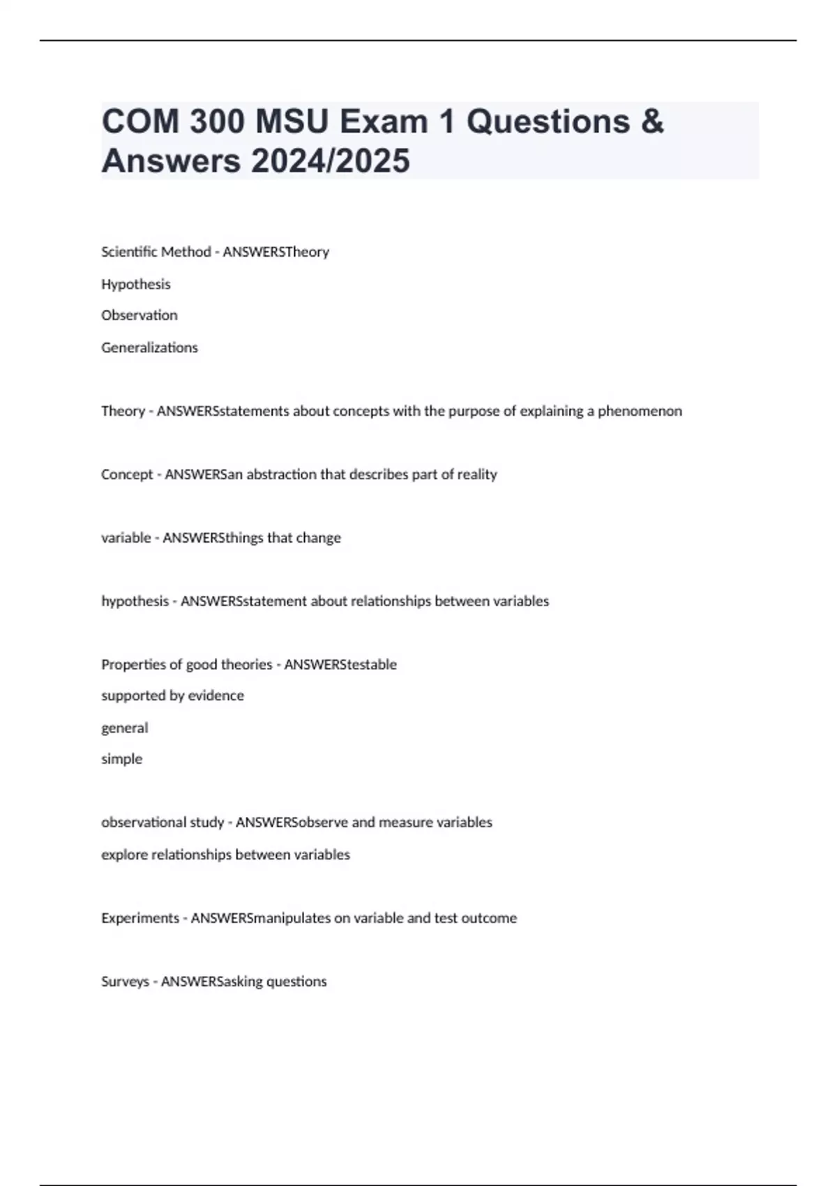 COM 300 MSU Exam 1 Questions & Answers 2024/2025 - COM 300 MSU - Stuvia US