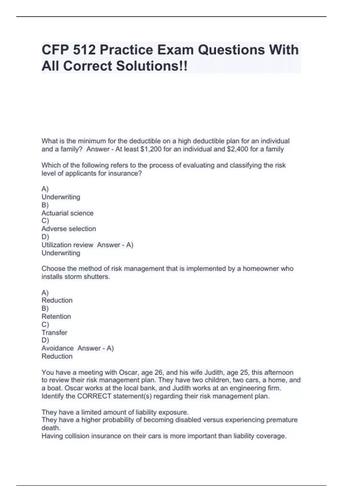 CFP 512 Practice Exam Questions With All Correct Solutions!! - CFP 512 ...