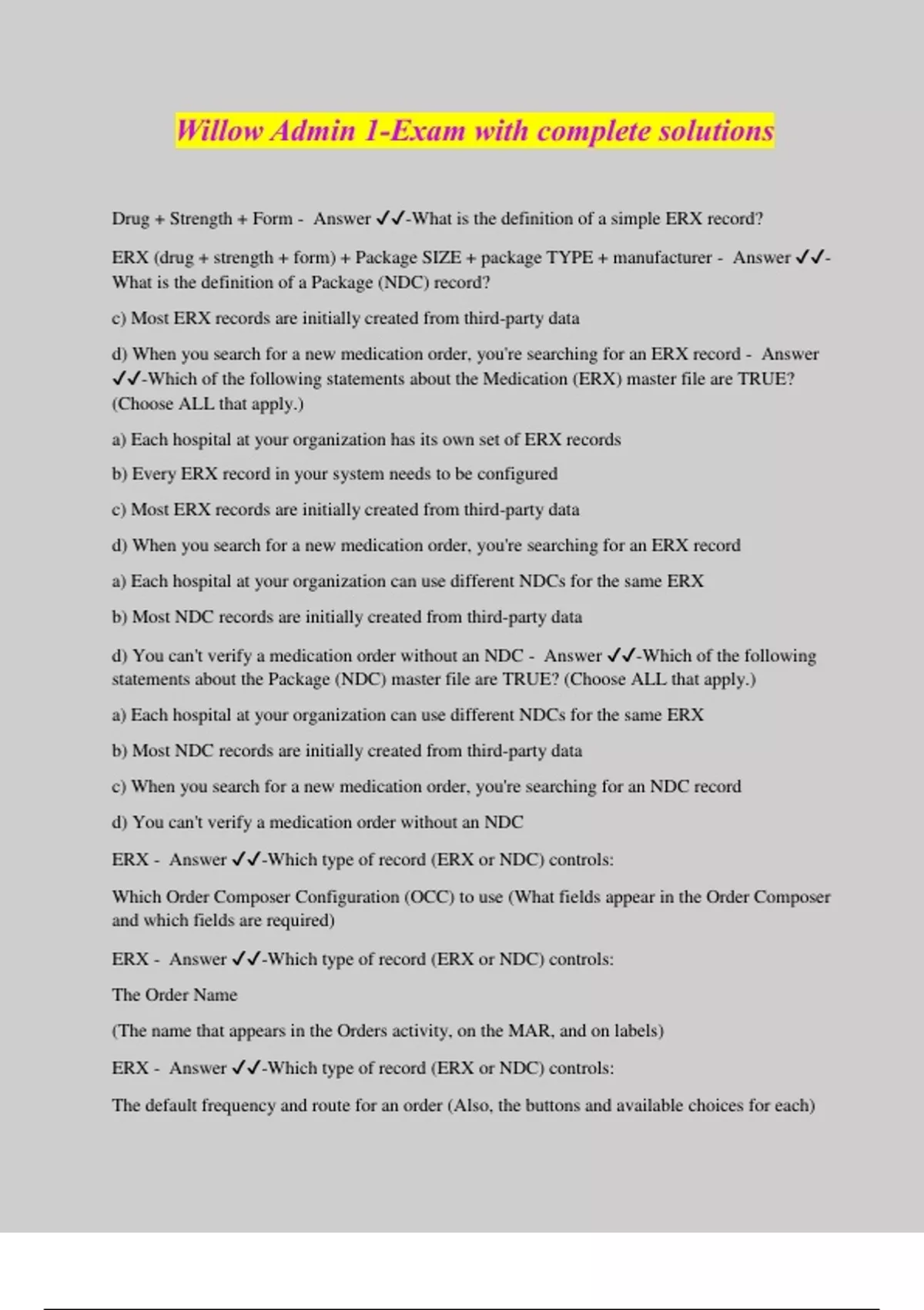 Willow Admin 1-Exam with complete solutions - Epic Willow - Stuvia US