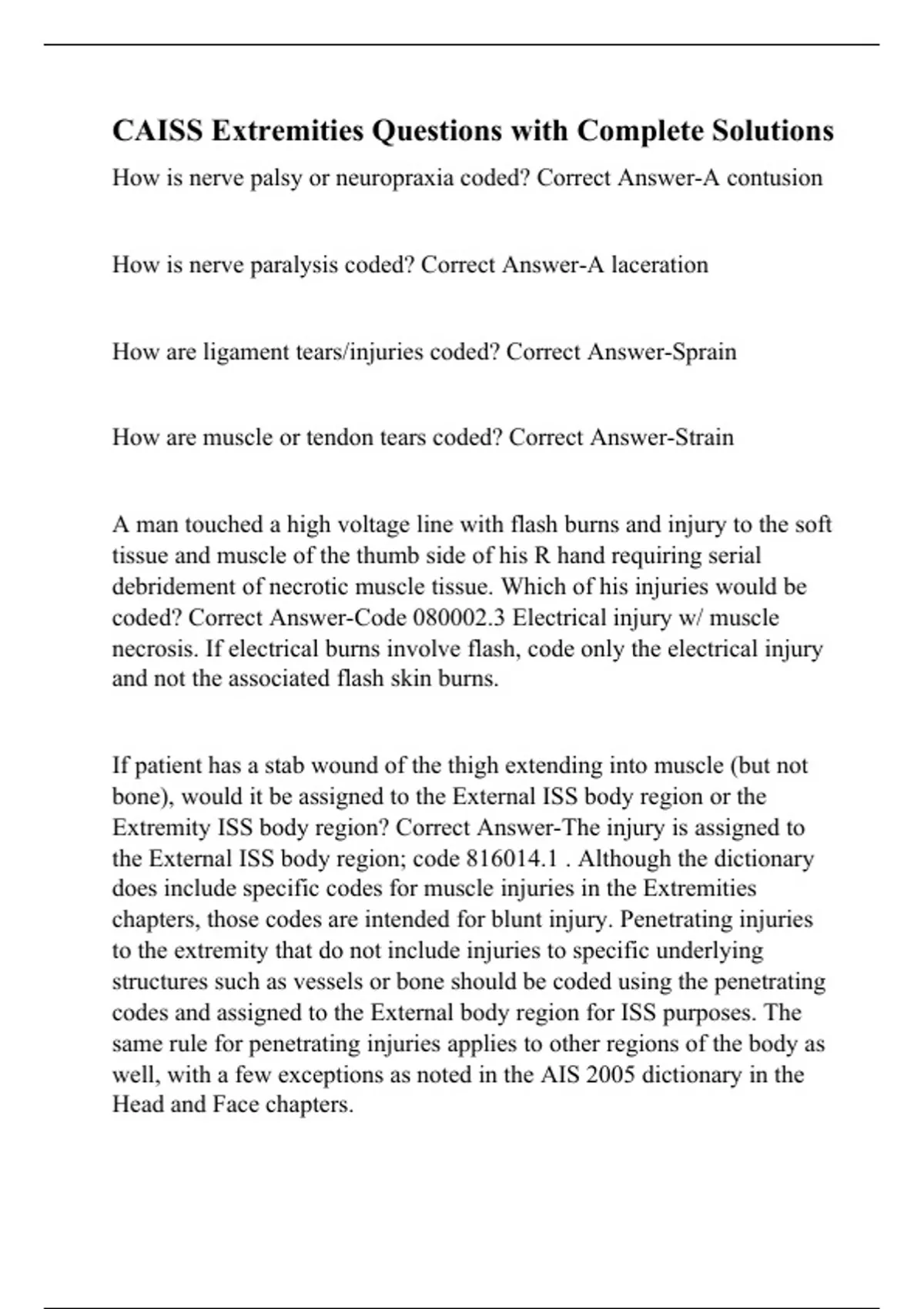 CAISS Extremities Questions with Complete Solutions - CAISS - Stuvia US