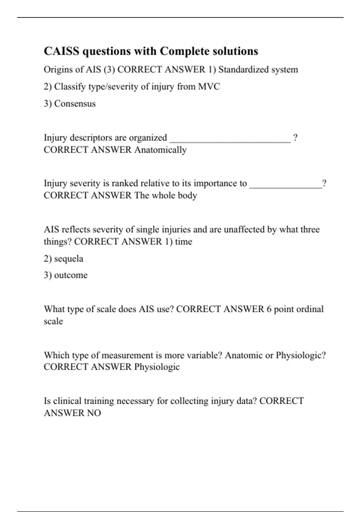 CAISS questions with Complete solutions - CAISS - Stuvia US