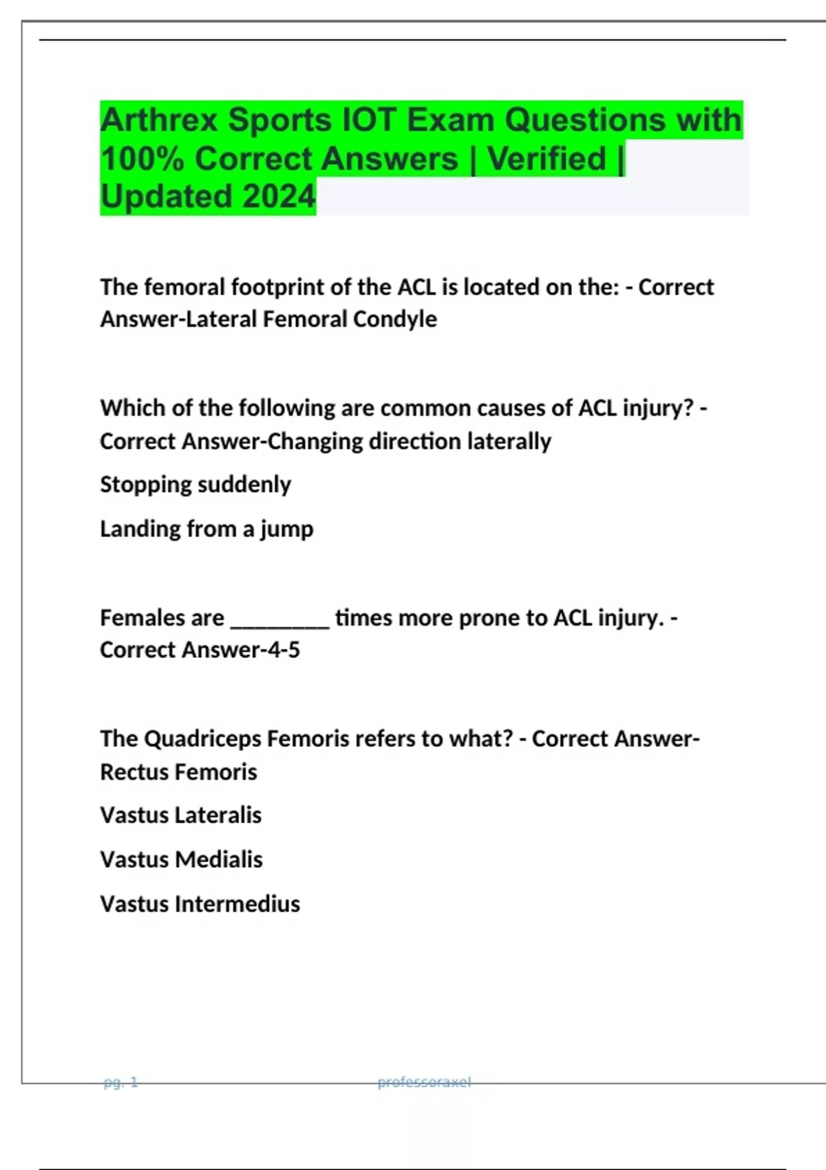 Arthrex Sports IOT Exam Questions with 100% Correct Answers | Verified ...
