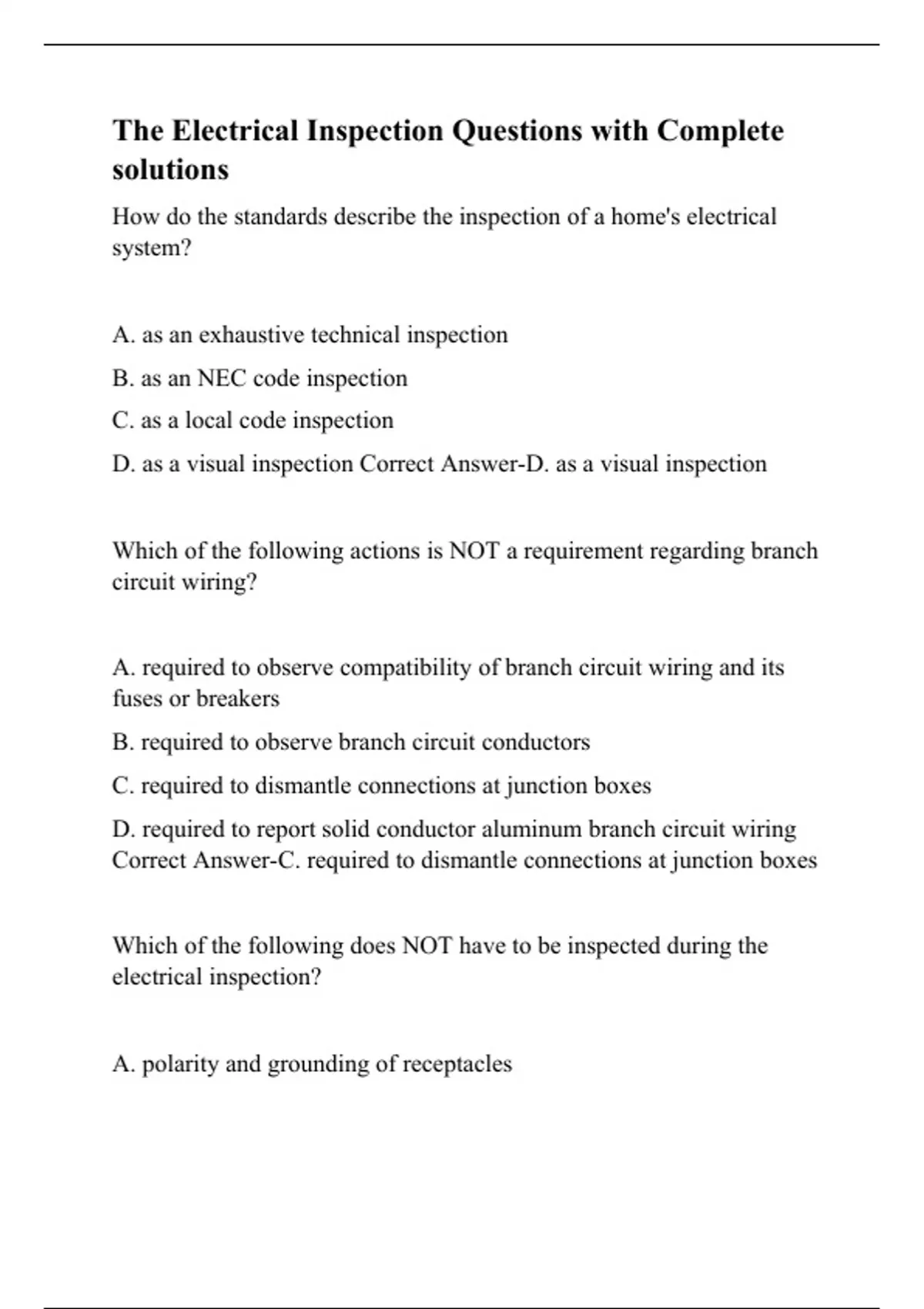 The Electrical Inspection Questions with Complete solutions - CAISS ...
