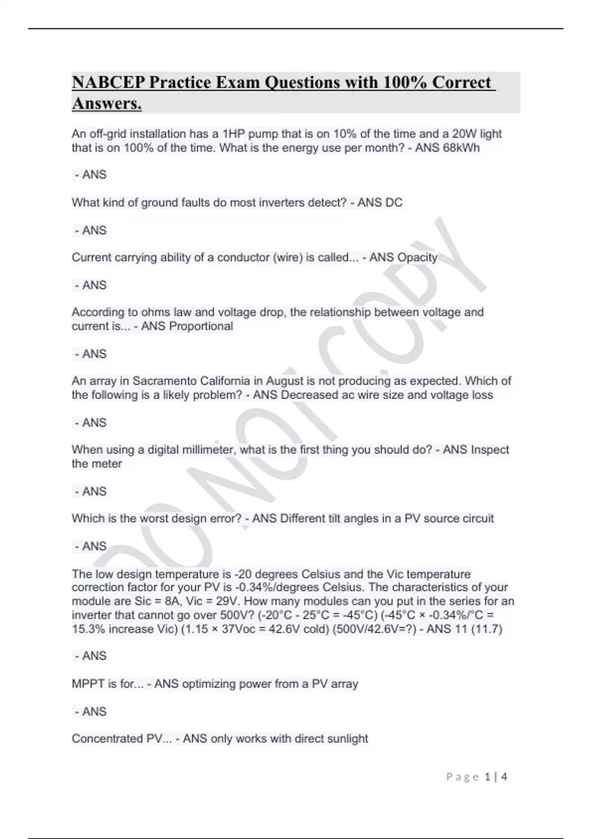 NABCEP Practice Exam Questions with 100% Correct Answers. - BIO 201 - Stuvia US