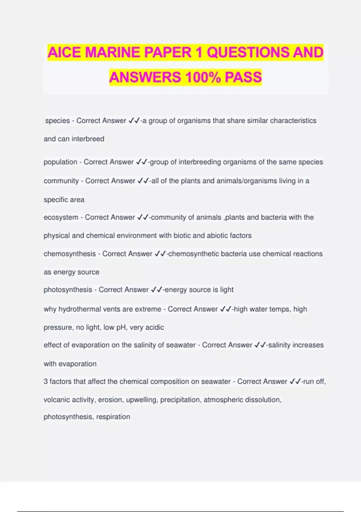 AICE MARINE PAPER 1 QUESTIONS AND ANSWERS 100% PASS - AICE Marine ...