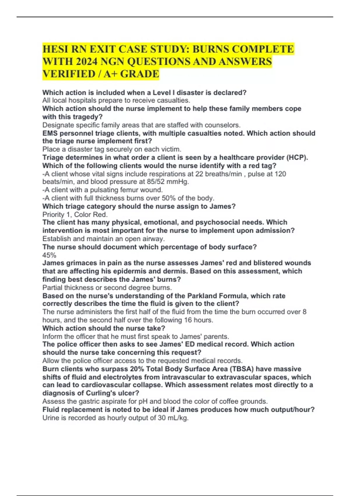 HESI RN EXIT CASE STUDY: BURNS COMPLETE WITH 2024 NGN QUESTIONS AND ...