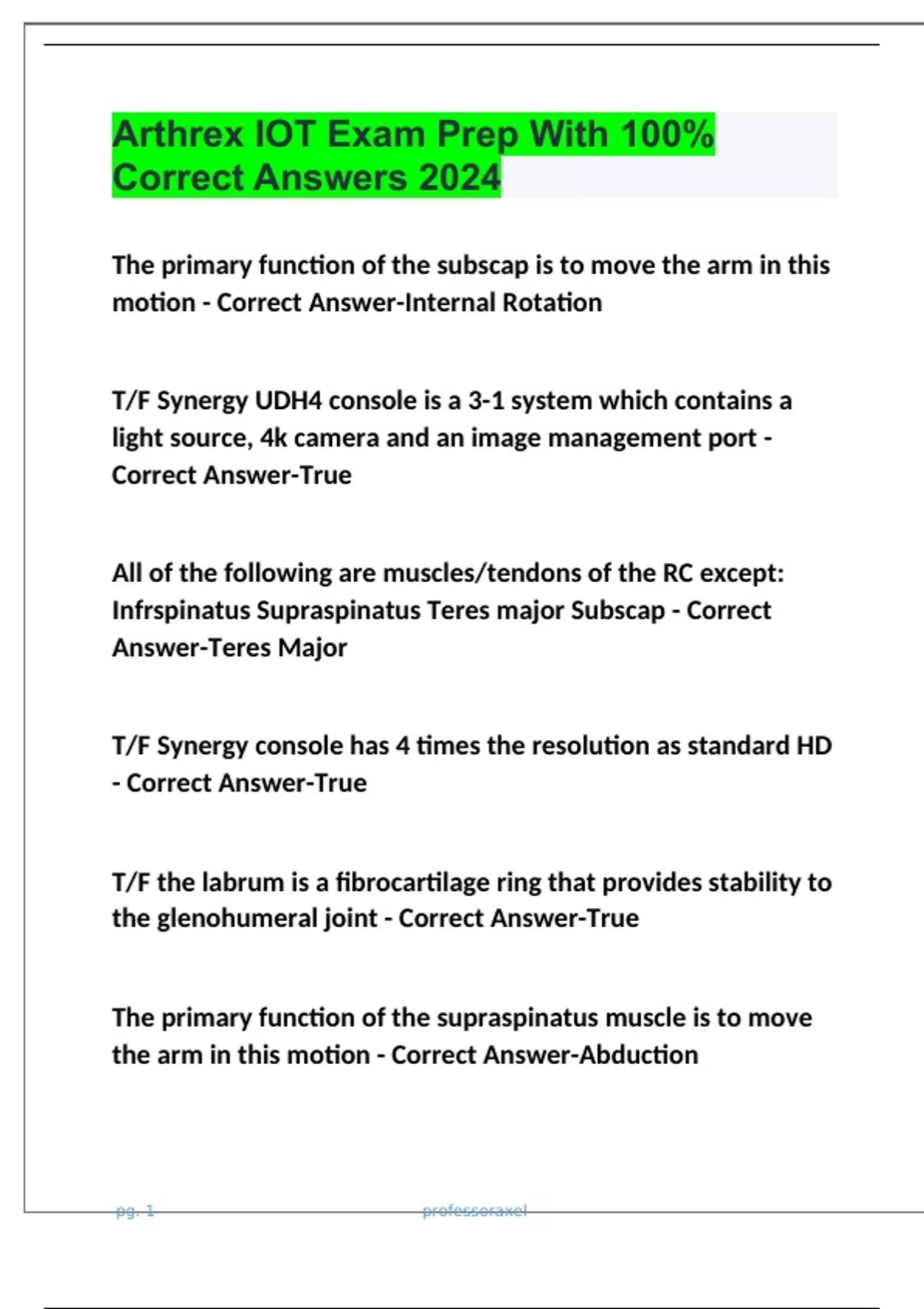 Arthrex IOT Exam Prep With 100% Correct Answers 2024 - Arthrex IOT ...