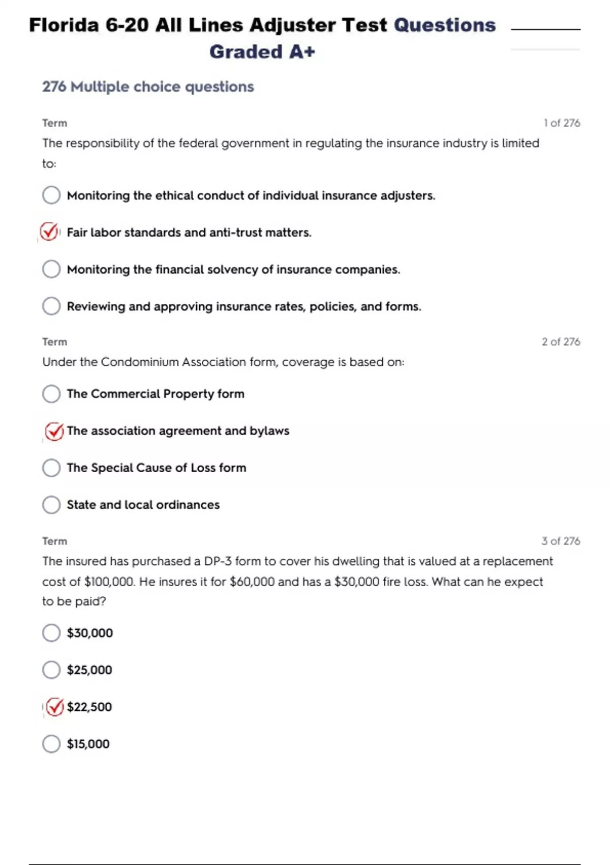 Florida 6-20 All Lines Adjuster Test - Claims Adjuster - Stuvia US