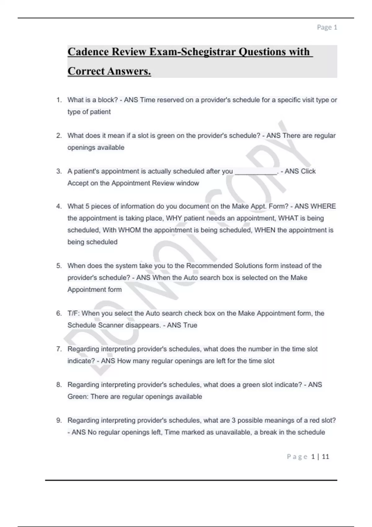 Cadence Review Exam-Schegistrar Questions with Correct Answers. - BIO ...