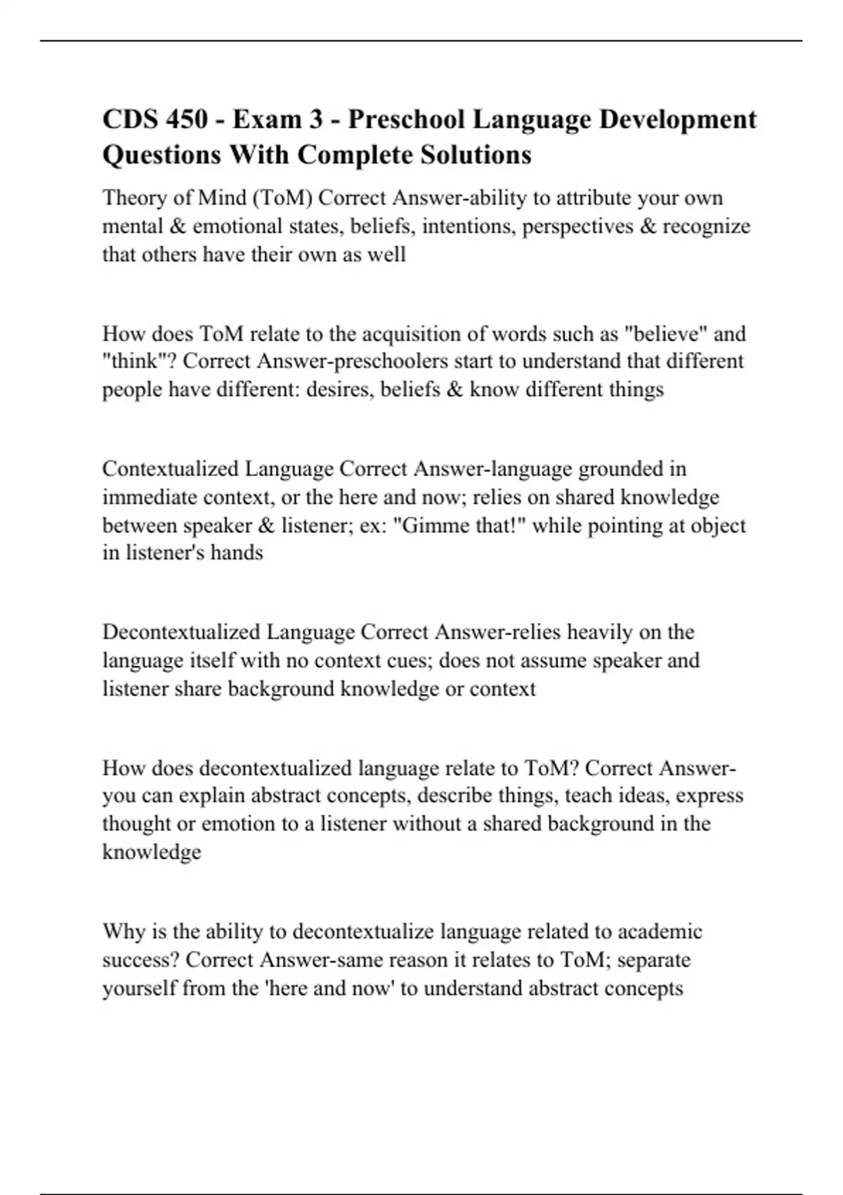 CDS 450 - Exam 3 - Preschool Language Development Questions With ...