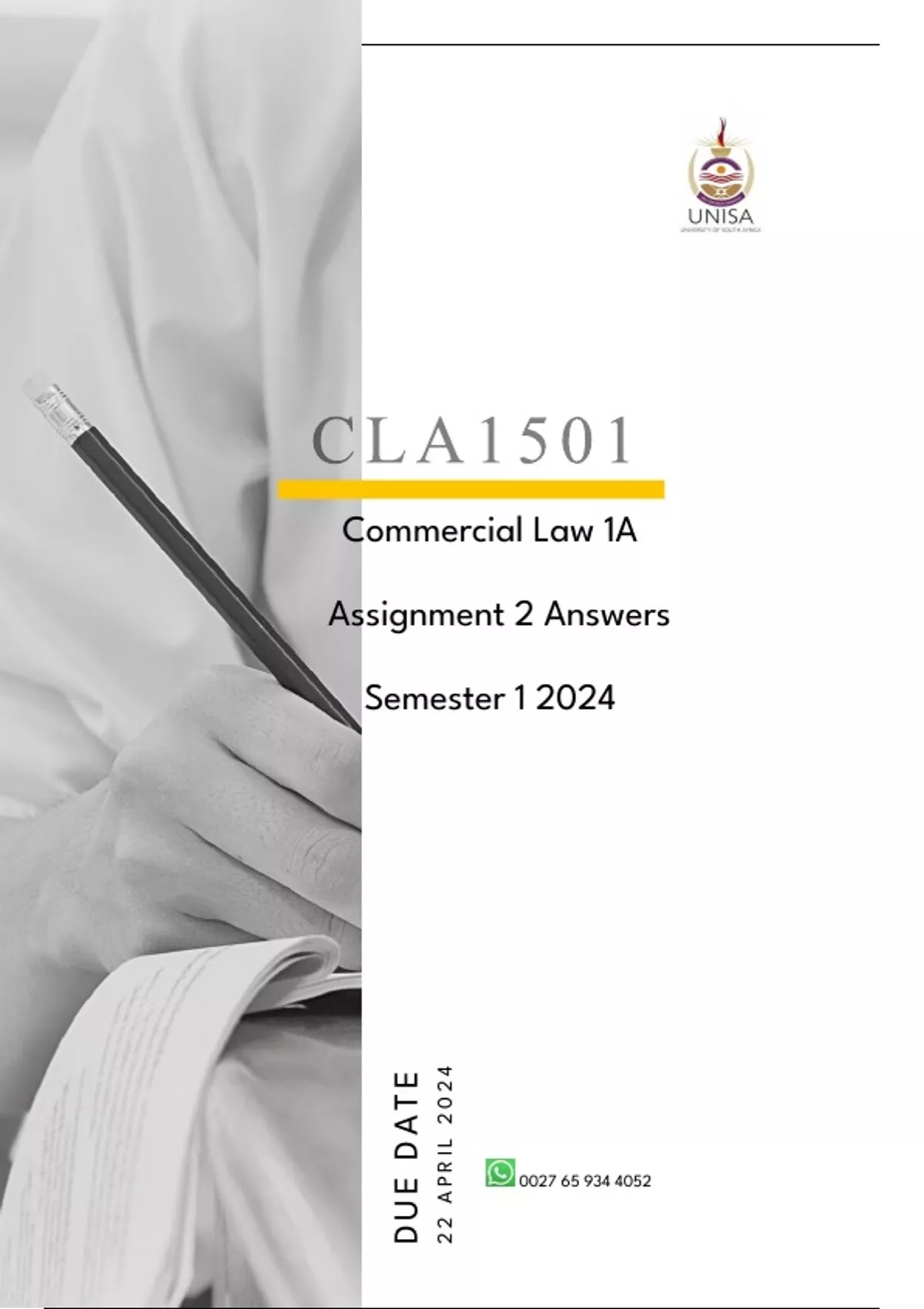 CLA1501 Assignment 02 Answers Semester 1 2024 - Commercial Law 1A ...