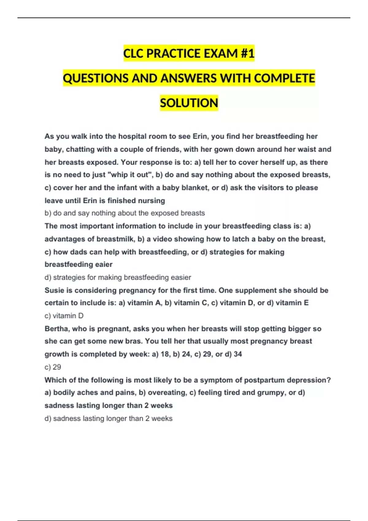 CLC PRACTICE EXAM #1 QUESTIONS AND ANSWERS WITH COMPLETE SOLUTION - CLC - Stuvia US