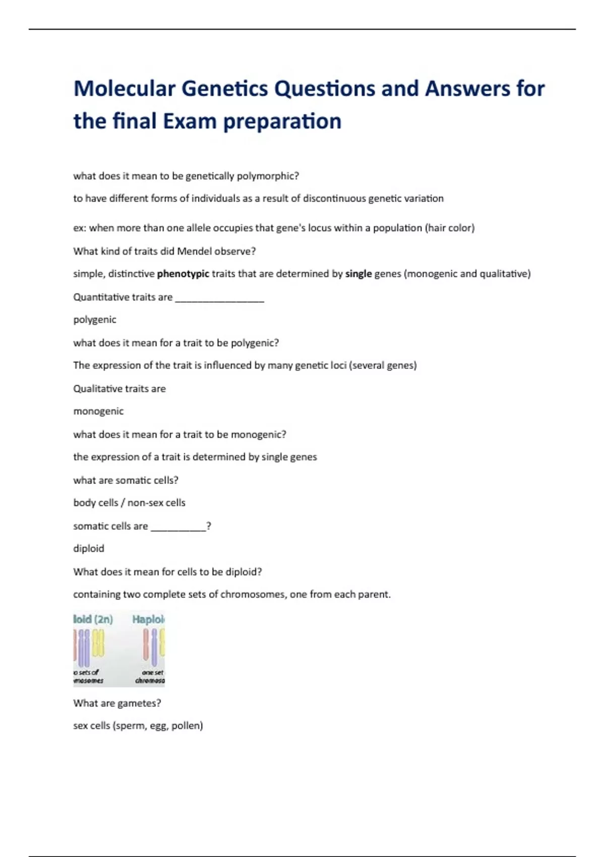 Molecular Genetics Questions and Answers for the final Exam preparation ...