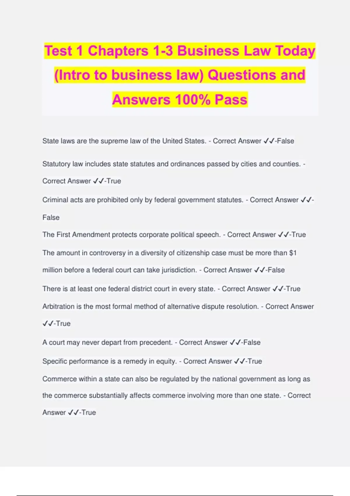 Business Law Bundled Exams Questions and Answers 100% Verified and ...