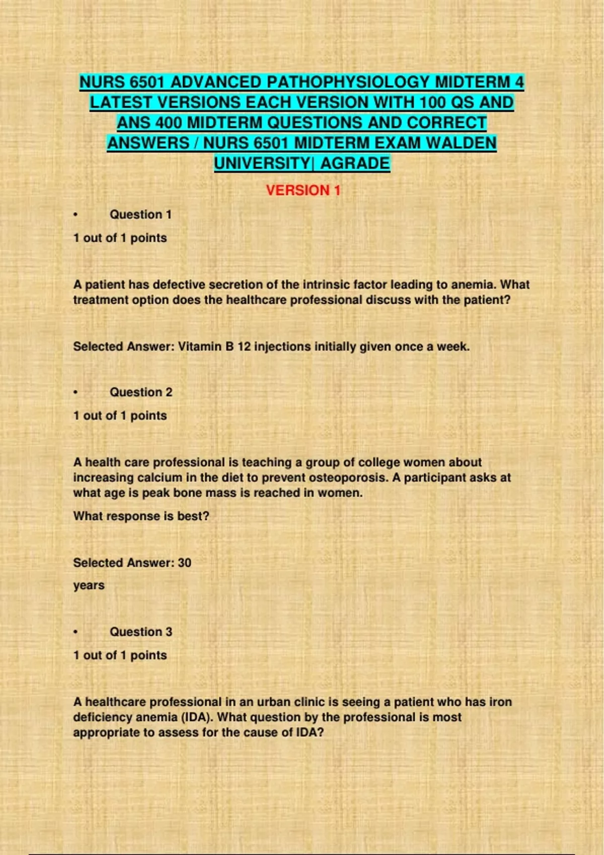 NURS 6501 / NURS6501 Advanced Pathophysiology Midterm + Final 2025/2026 ...