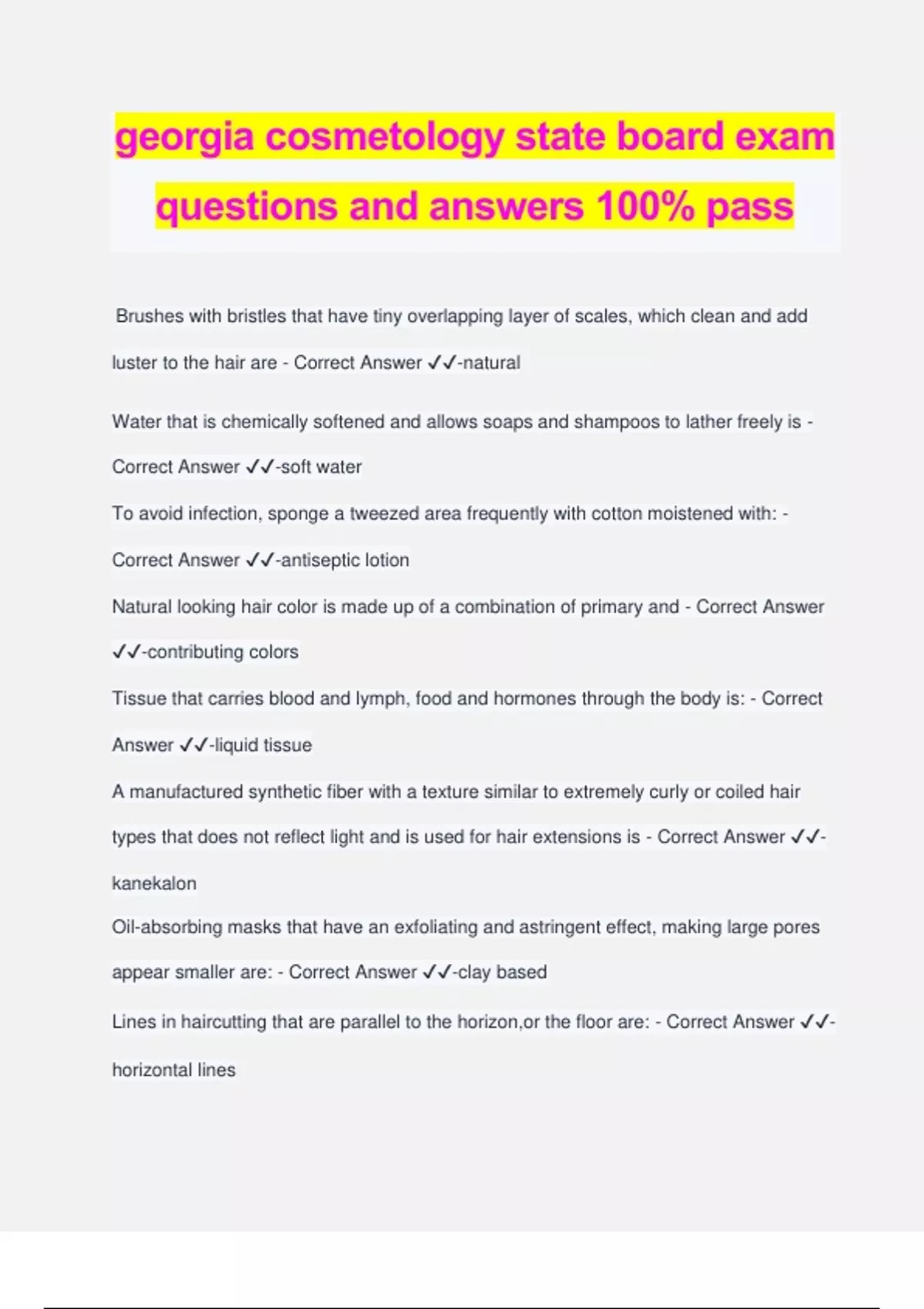 georgia cosmetology state board exam questions and answers 100% pass ...
