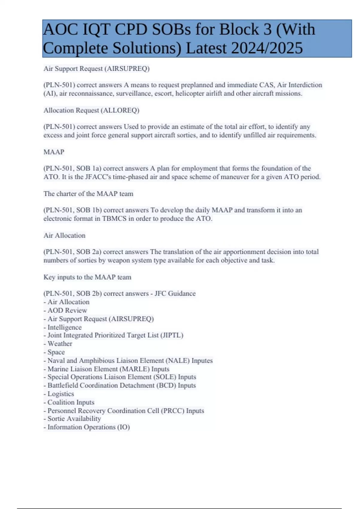 AOC IQT Test Questions With Answers, Latest Updated 2024 | AOC IQT ...