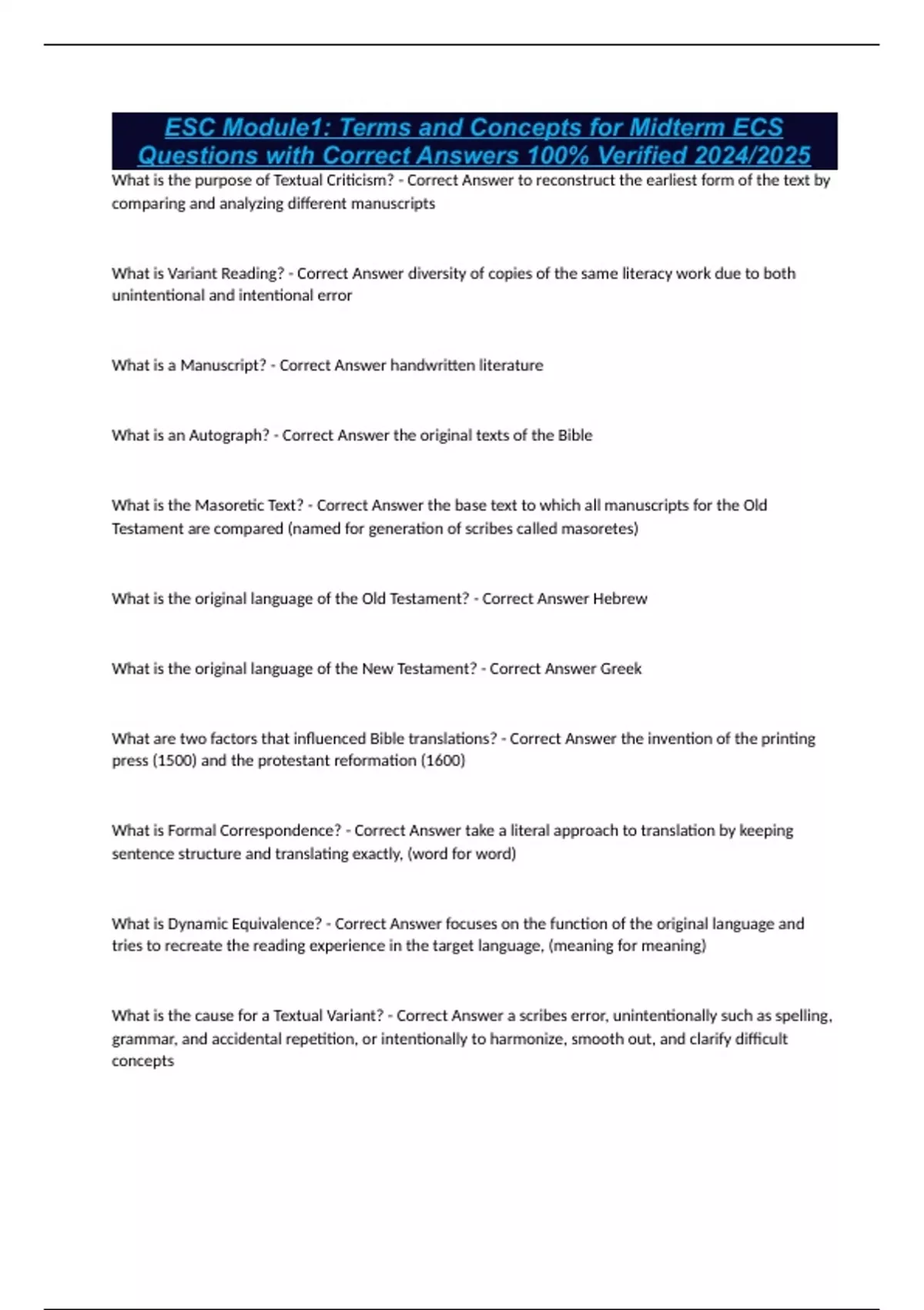 ESC Module1: Terms and Concepts for Midterm ECS Questions with Correct Answers 100% Verified ...