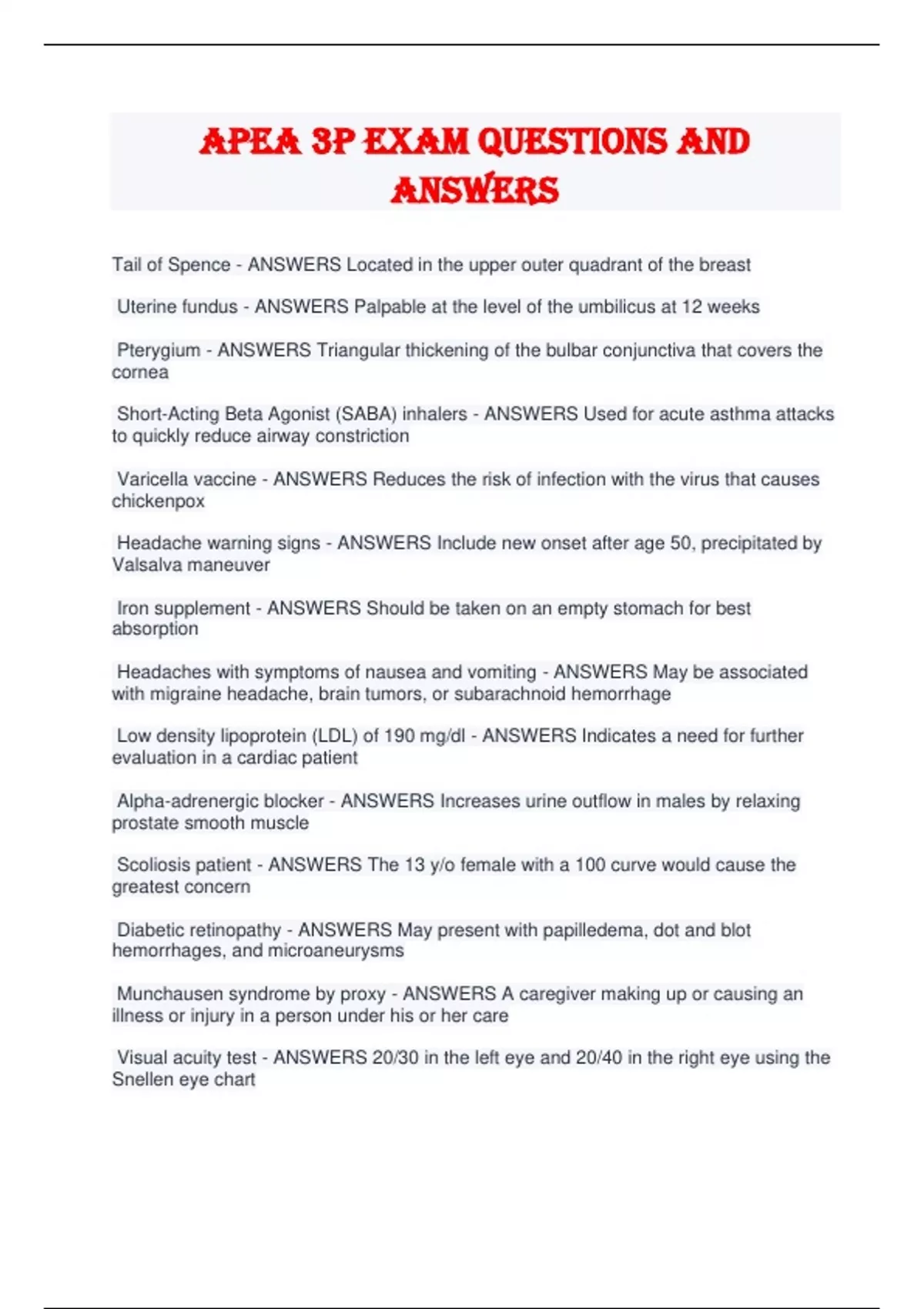 APEA 3P Exam Questions and Answers - APEA - Stuvia US