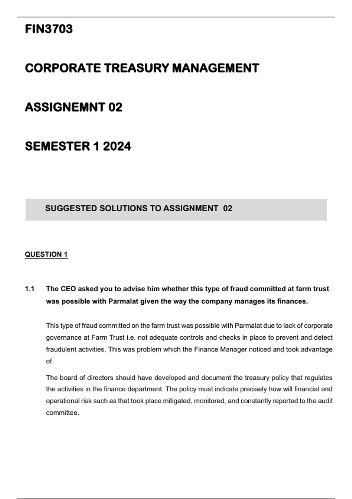 FIN3703 Assignment 2 Semester 1 2024 EXPECTED SOLUTIONS A+ - Corporate ...
