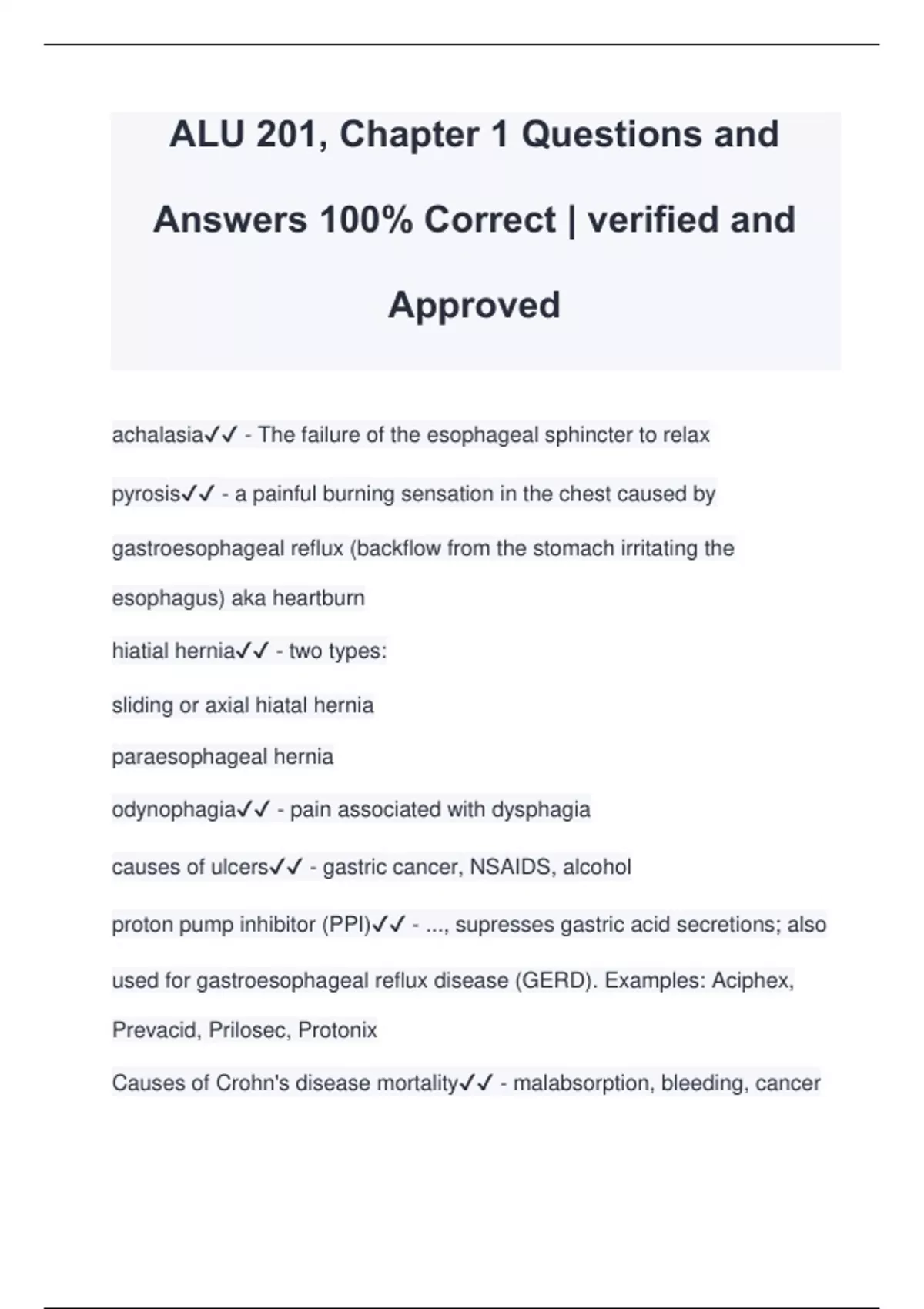 ALU 201, Chapter 1 Questions and Answers 100% Correct | verified and ...