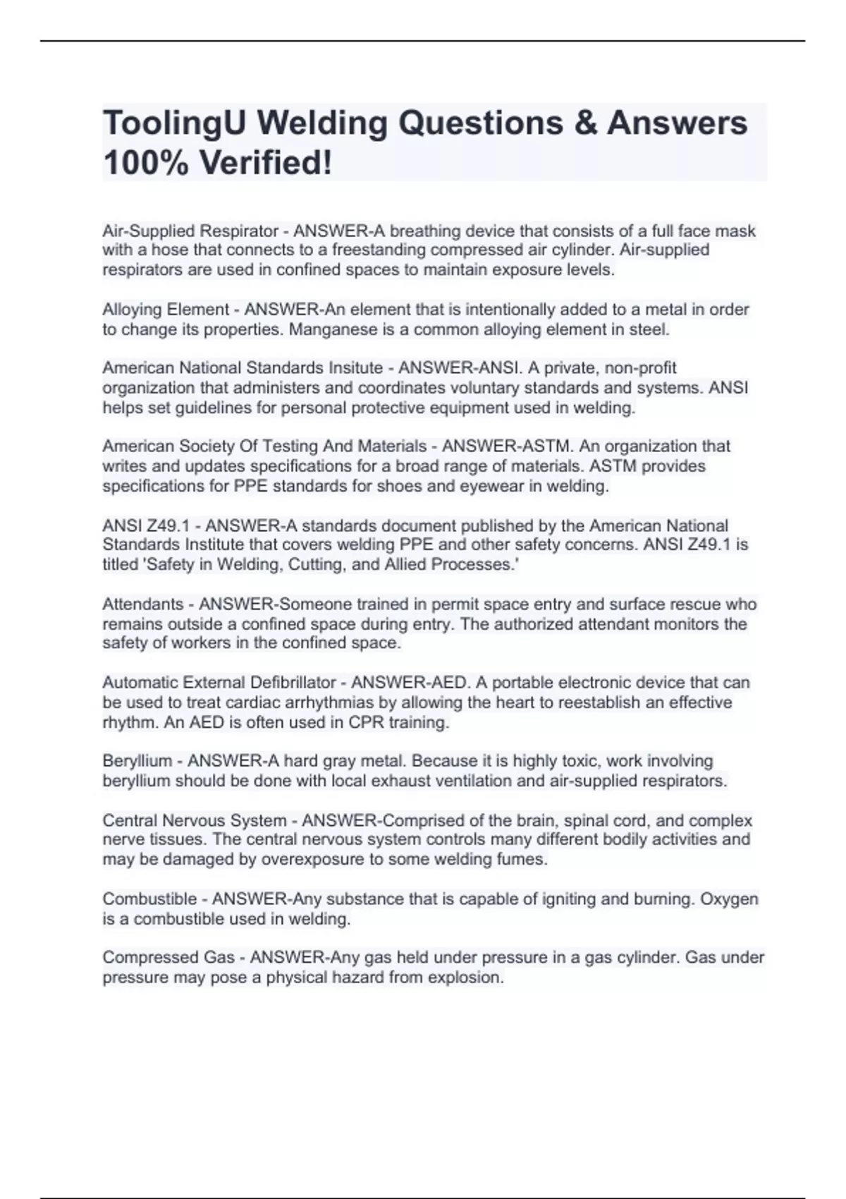 ToolingU Welding Questions & Answers 100% Verified! - ToolingU Welding ...