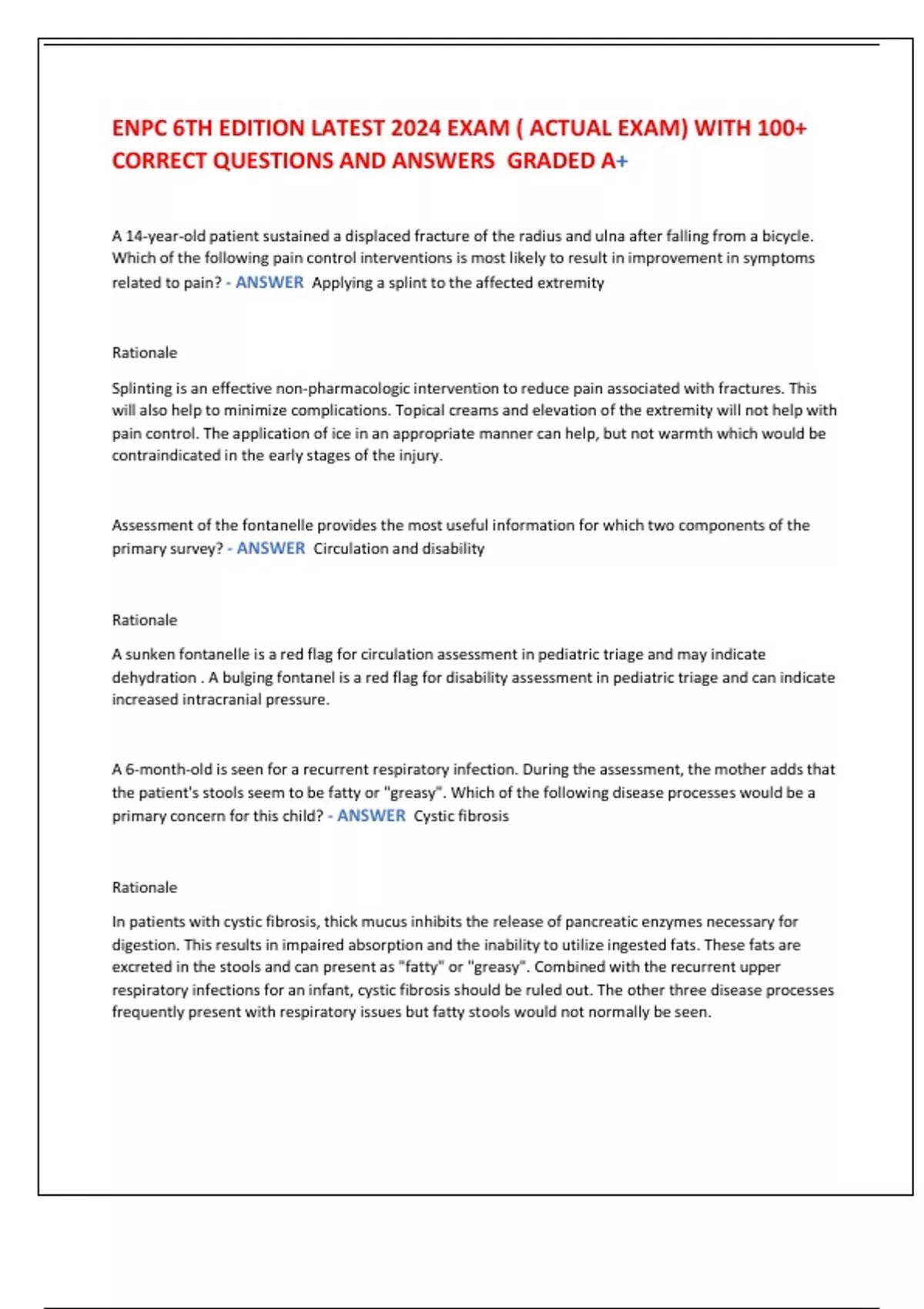 ENPC 6TH EDITION LATEST 2024 EXAM ( ACTUAL EXAM) WITH 100+ CORRECT ...