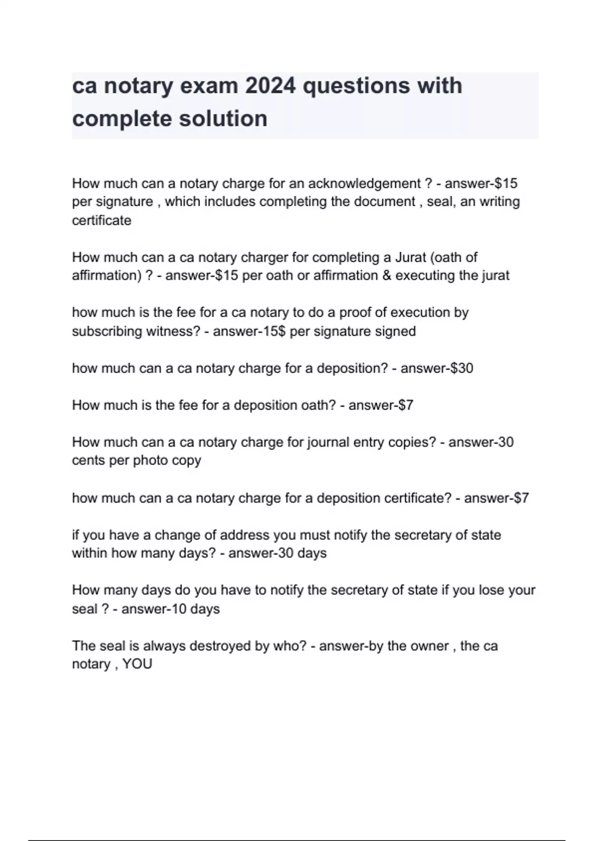 ca notary exam 2024 questions with complete solution - Notary - Stuvia US