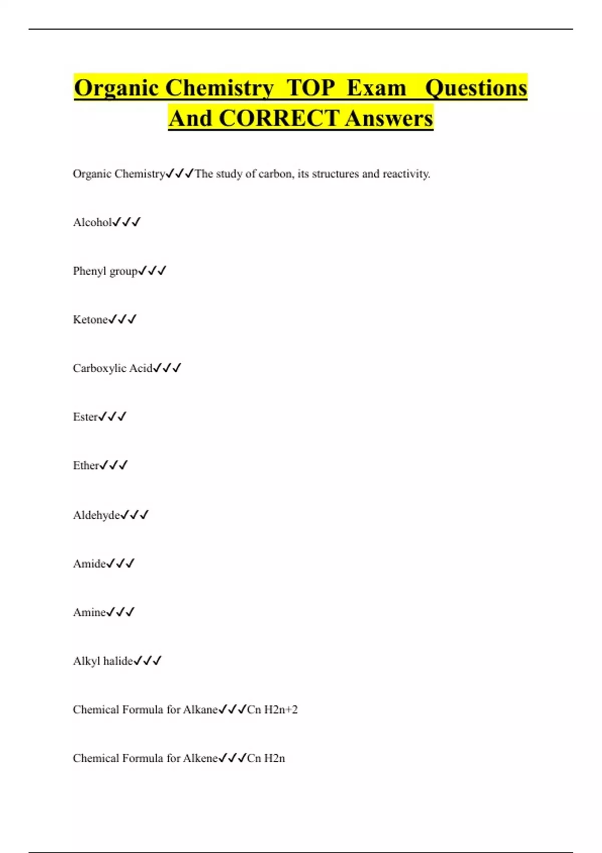 Organic Chemistry TOP Exam Questions And CORRECT Answers - Organic ...