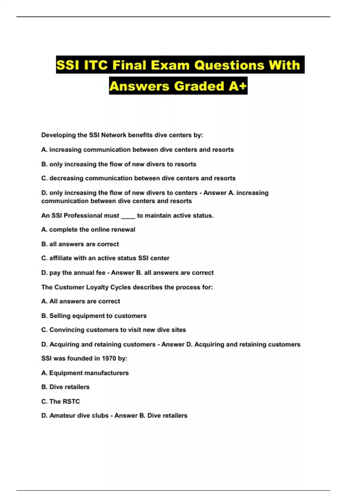 SSI ITC Final Exam Questions With Answers Graded A+ - SSI ITC - Stuvia US