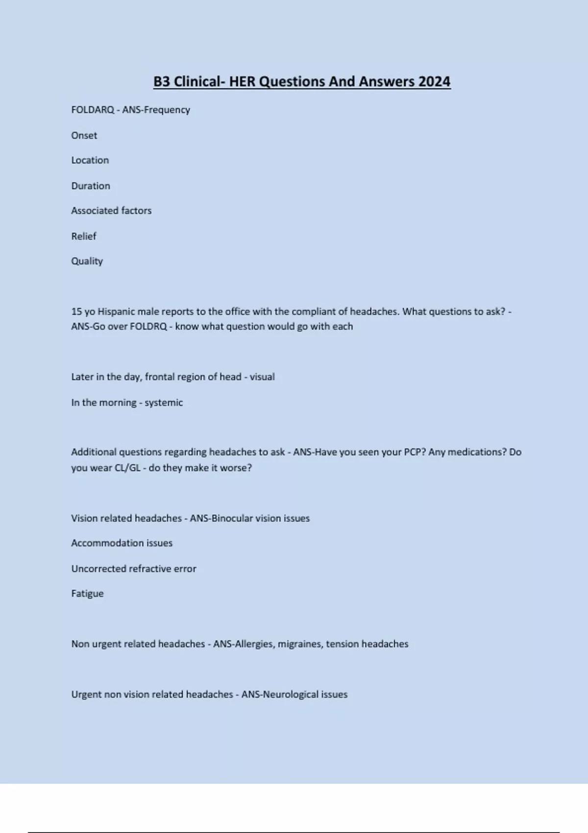 B3 Clinical- HER Questions And Answers 2024 - B3 Clinical- HER - Stuvia US