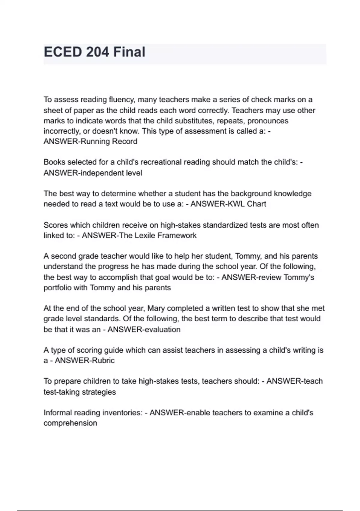 ECED 204 Final questions and verified answers (2023/ 2024) 100% correct - Combine study 2024 ...