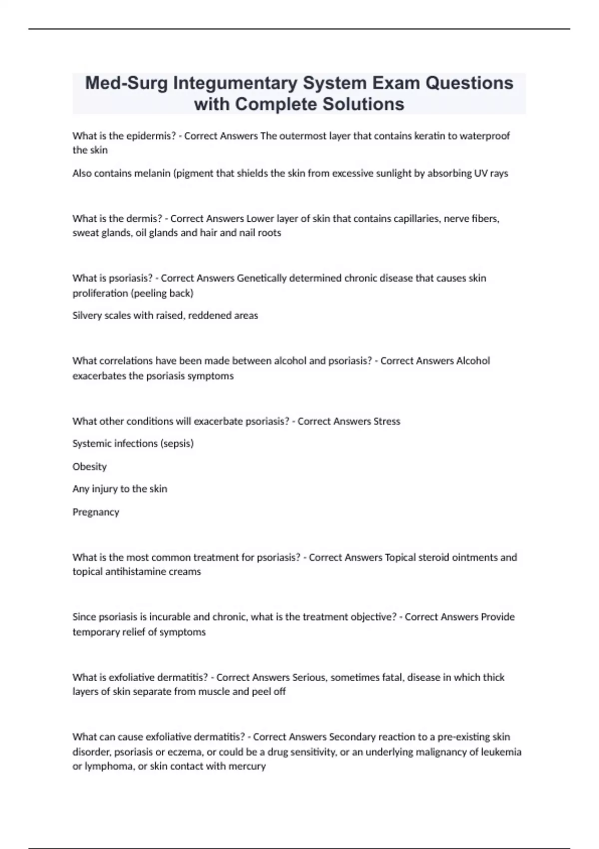 Med-Surg Integumentary System Exam Questions with Complete Solutions ...