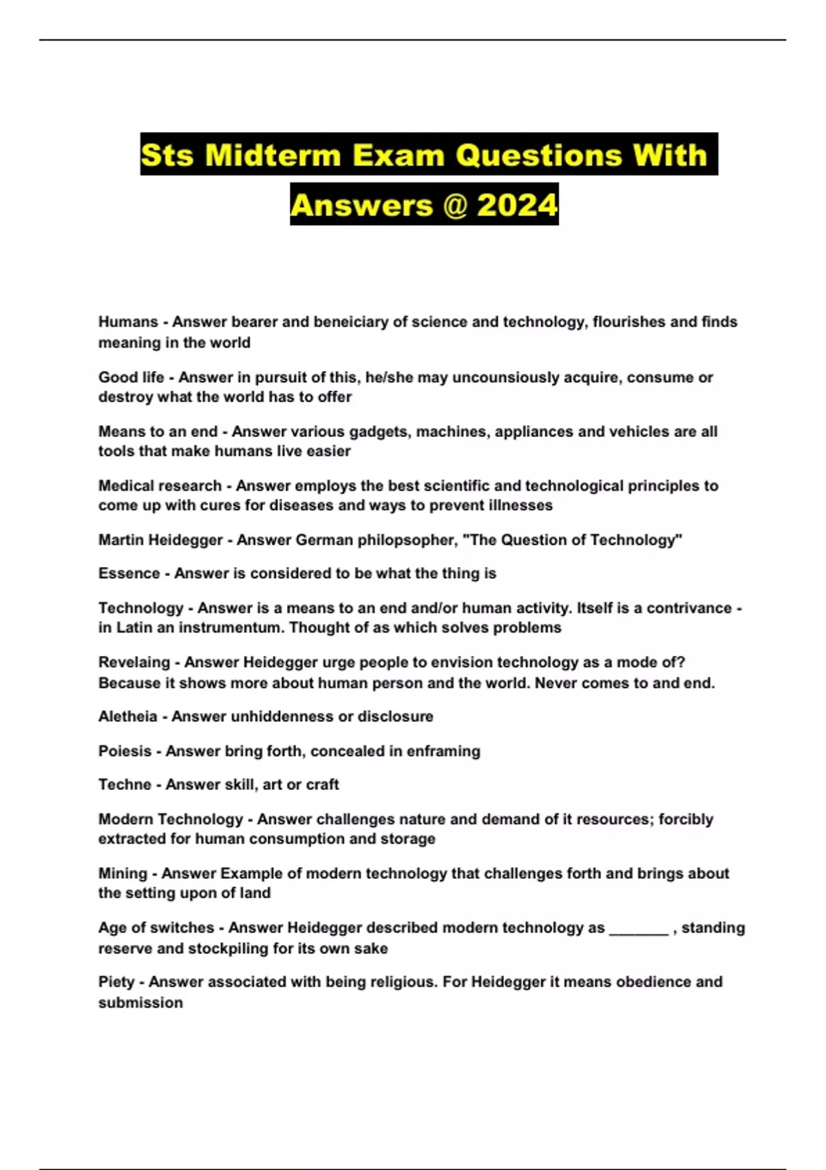 Sts Midterm Exam Questions With Answers @ 2024 - Sts - Stuvia US