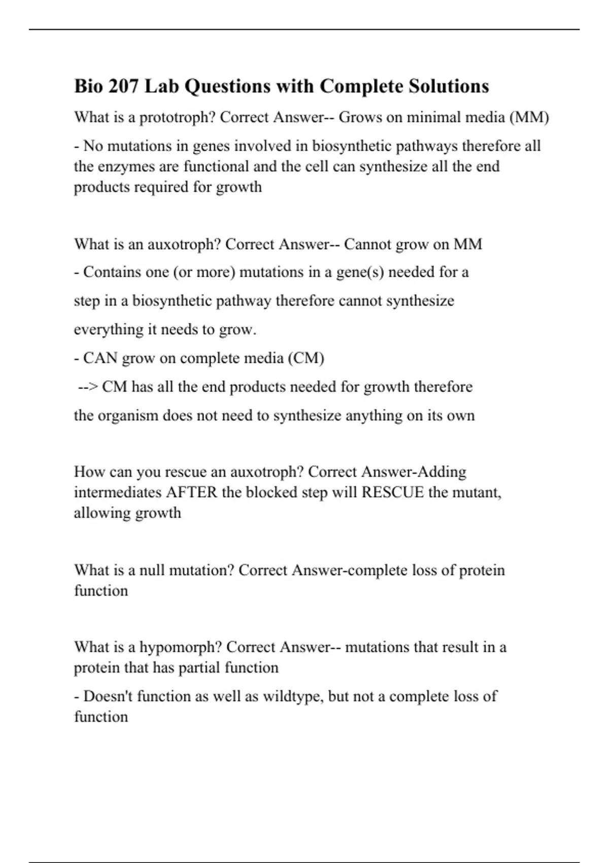 Bio 207 Lab Questions with Complete Solutions - Bio 207 - Stuvia US