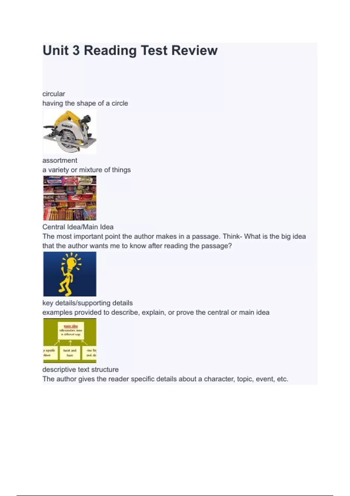 Unit 3 Reading Test Review with complete solution - Combine study 2024 ...