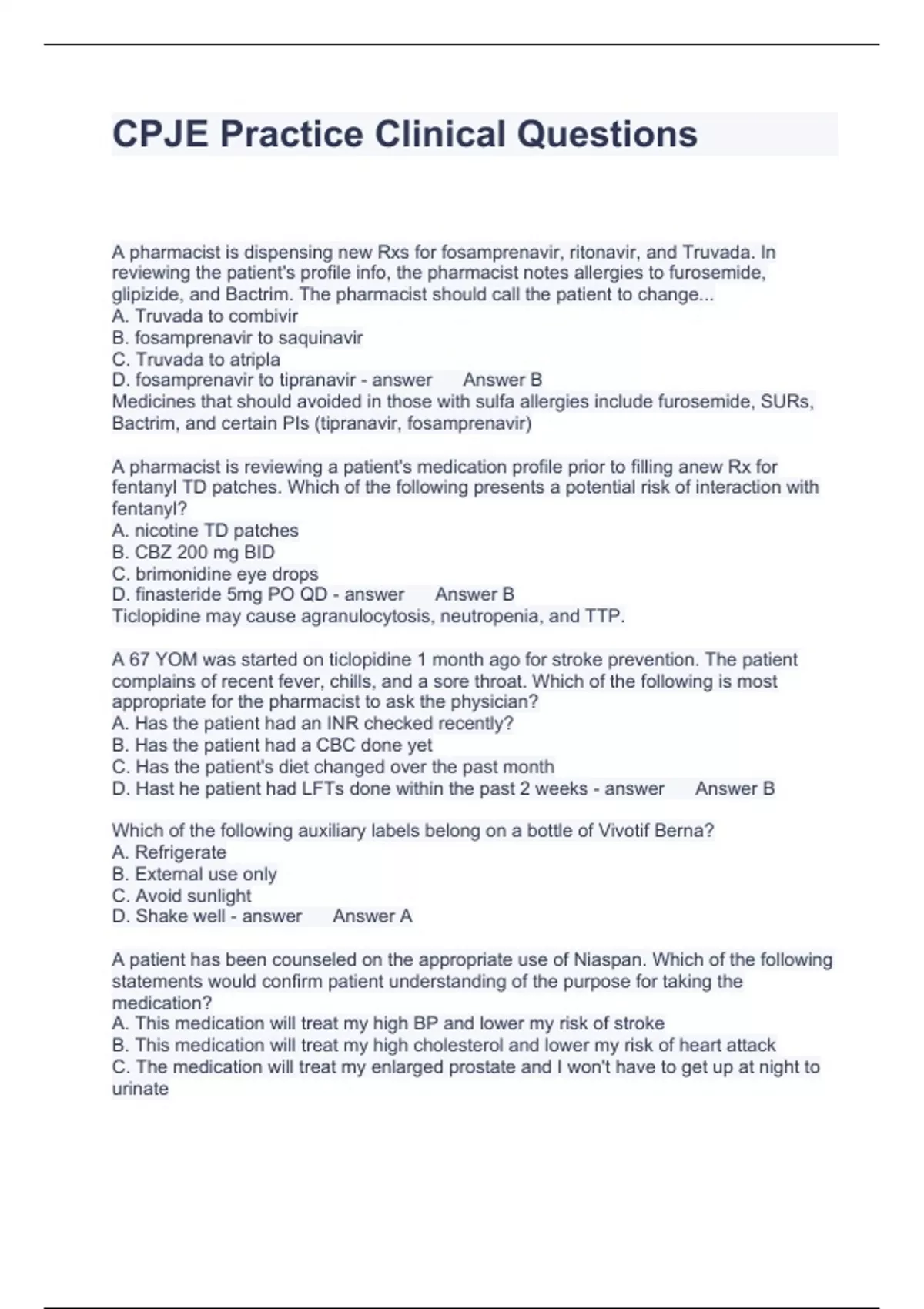 CPJE Practice Clinical Questions and Answers Scored A - CPJE - Stuvia US