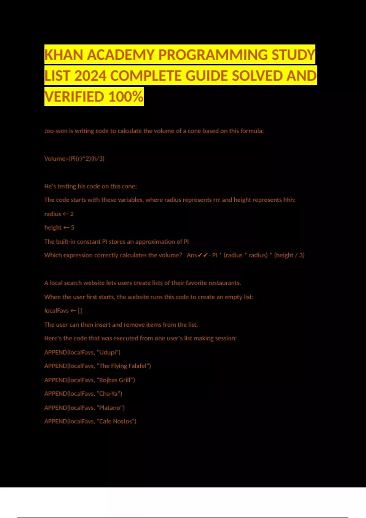 KHAN ACADEMY PROGRAMMING STUDY LIST 2024 COMPLETE GUIDE SOLVED AND VERIFIED 100% - Khan - Stuvia US