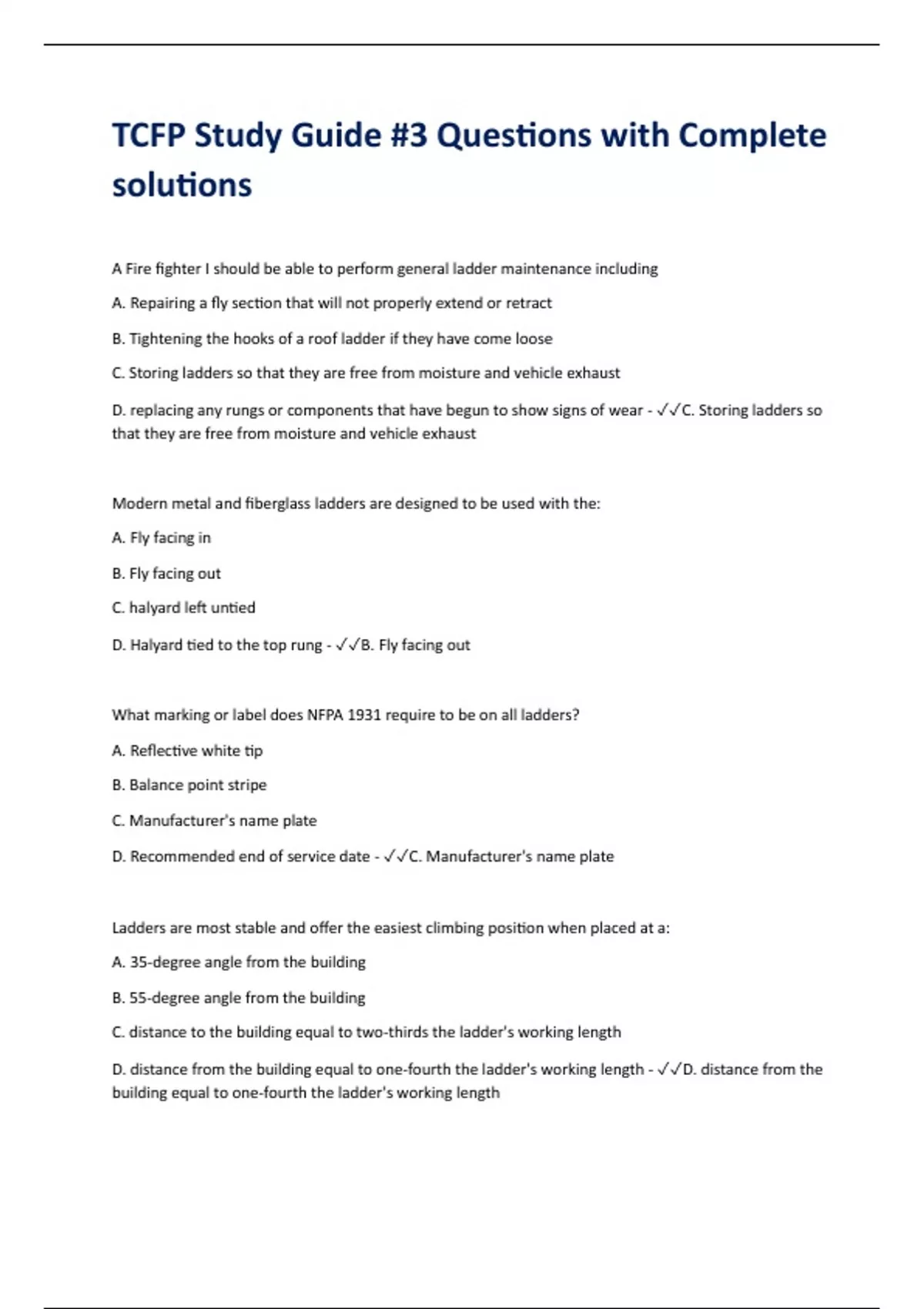 TCFP Study Guide #3 Questions with Complete solutions - Tcfp - Stuvia US