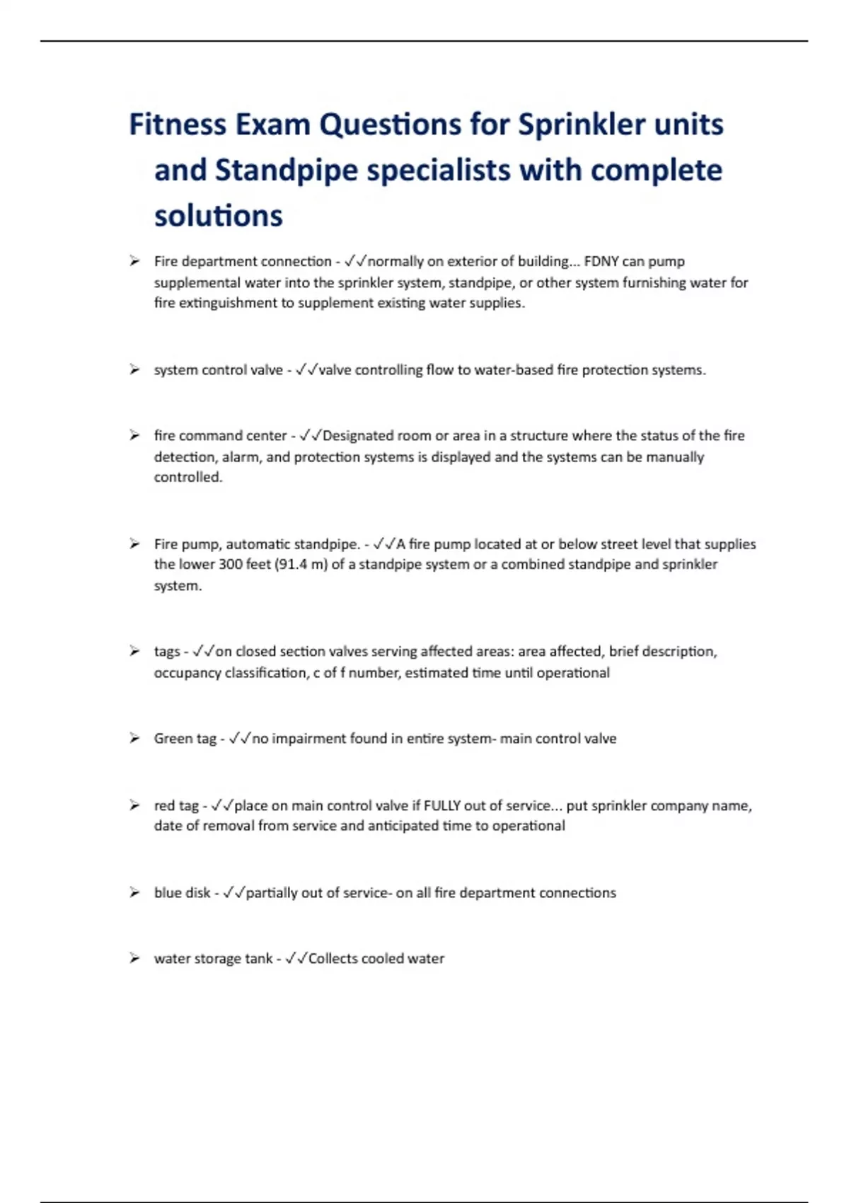 Fitness Exam Questions for Sprinkler units and Standpipe specialists ...
