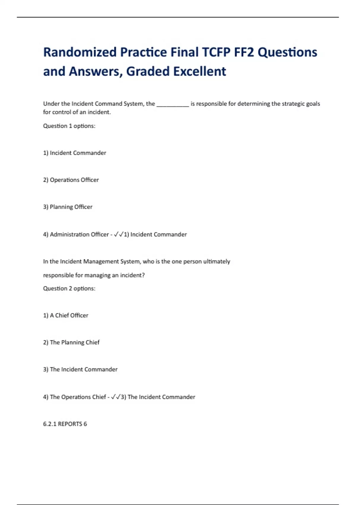 Randomized Practice Final TCFP FF2 Questions and Answers, Graded ...