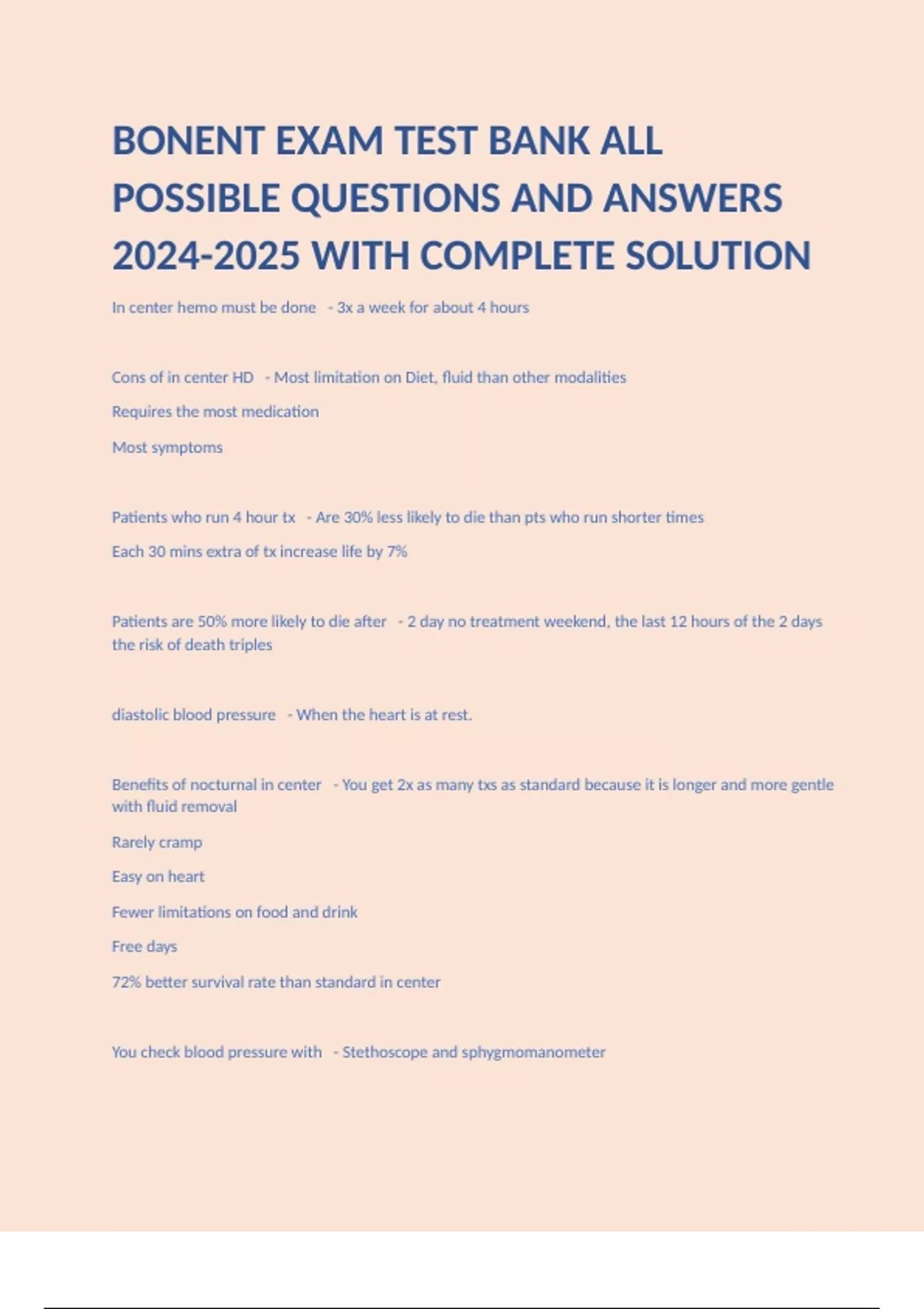 BONENT EXAM TEST BANK ALL POSSIBLE QUESTIONS AND ANSWERS WITH COMPLETE ...