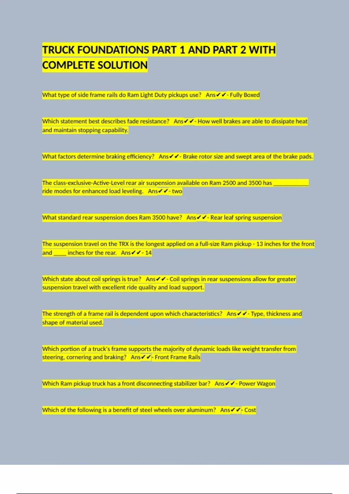 TRUCK FOUNDATIONS PART 1 AND PART 2 WITH COMPLETE SOLUTION - TRUCK FOUNDATIONS PART 1 AND PART 2 ...