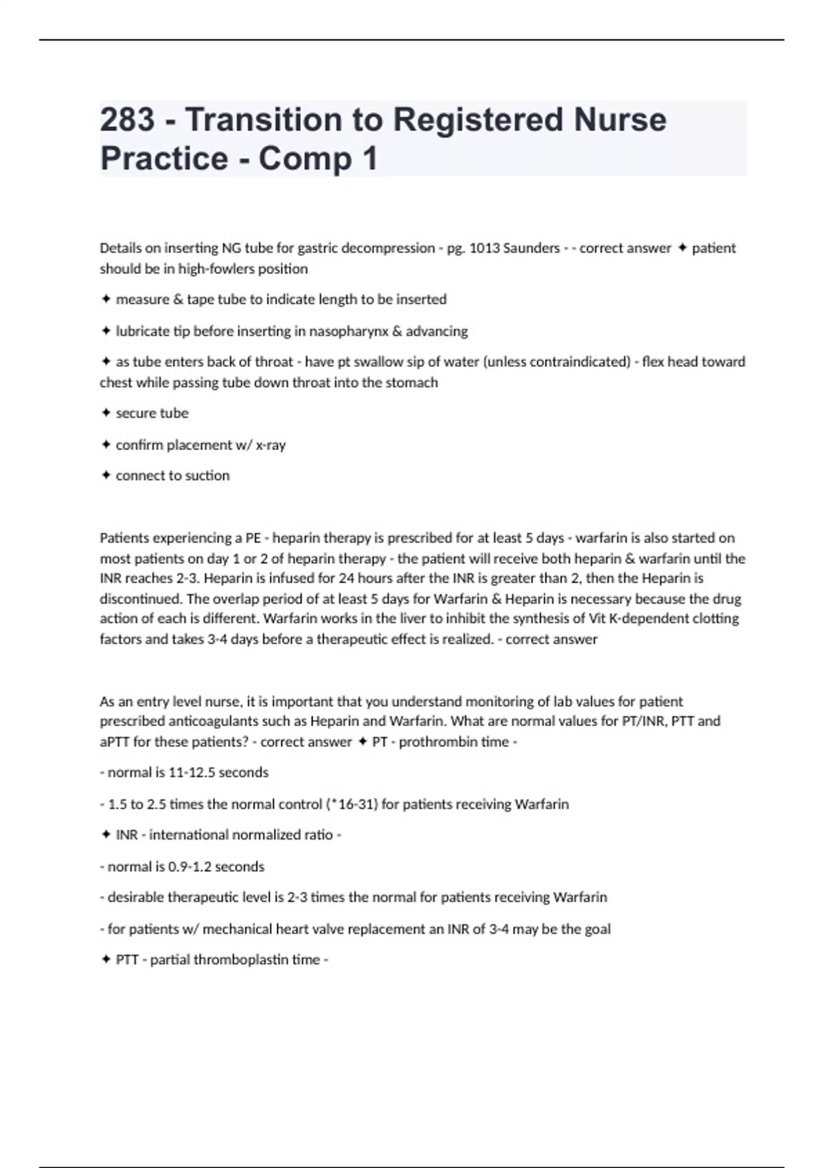 283 - Transition to Registered Nurse Practice - Comp 1 2024/2025 passed ...